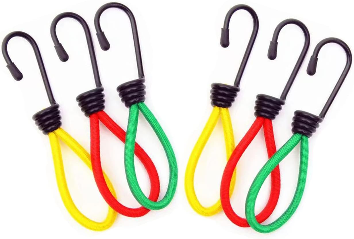 CAISGATO Bungee Cords with Hooks, 6 PCS Short Elastic Bungee Cords Rope ...