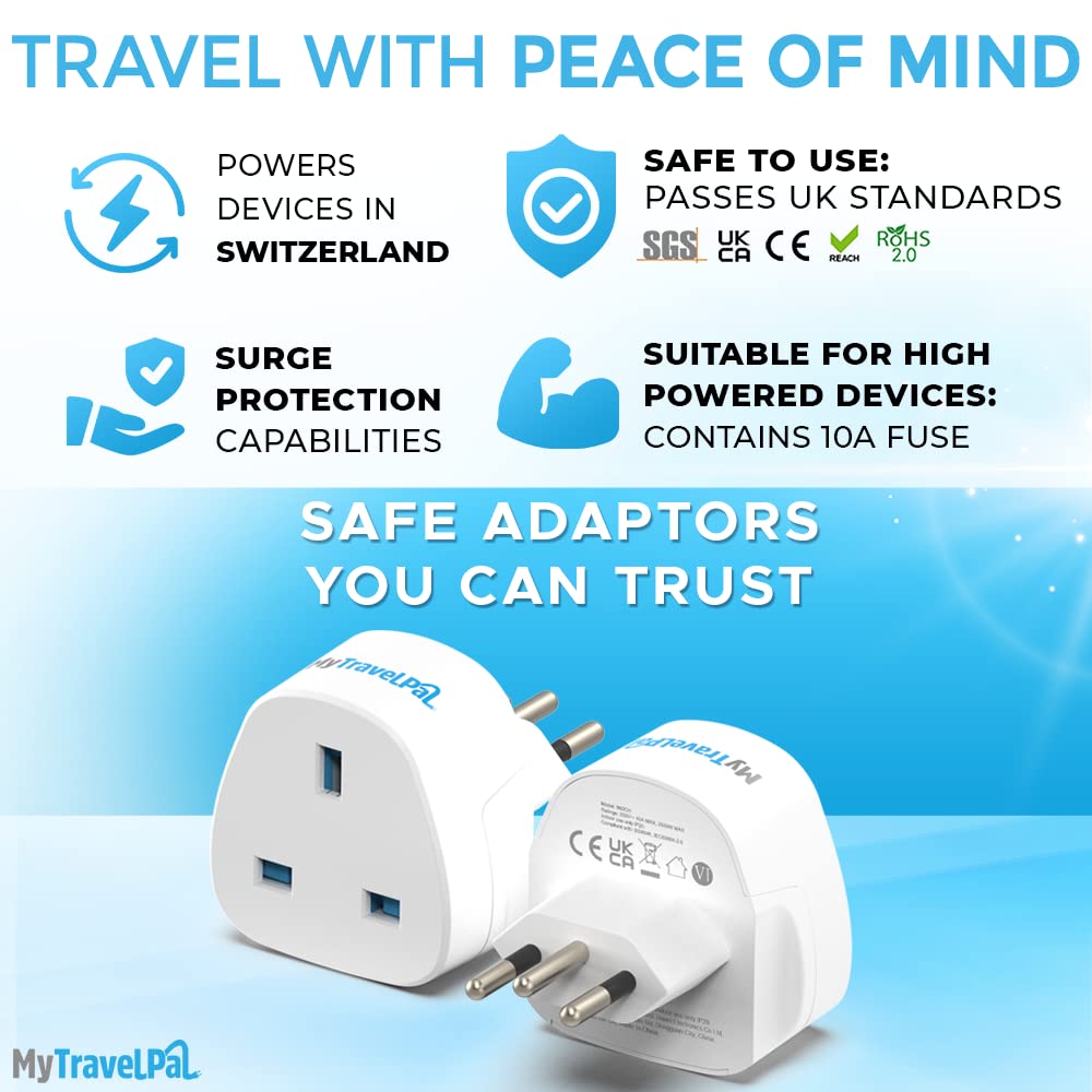 UK To Switzerland Plug Adapter (2 Pack) | 2 x MyTravelPal Switzerland ...