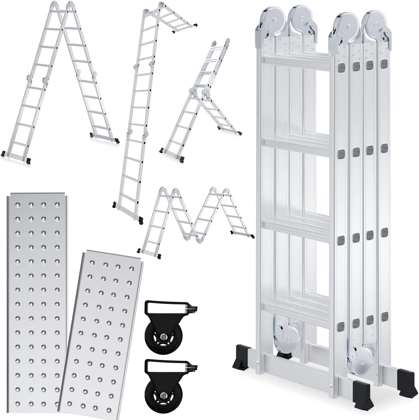 Sonnewelt Scala multiuso in alluminio, 4 x 4 gradini, 4,7 m, con ...