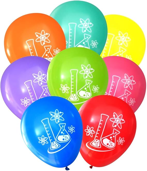 Mad Science Party Balloons - Flasks and Atoms (16 pcs, Deluxe Two-Sided ...
