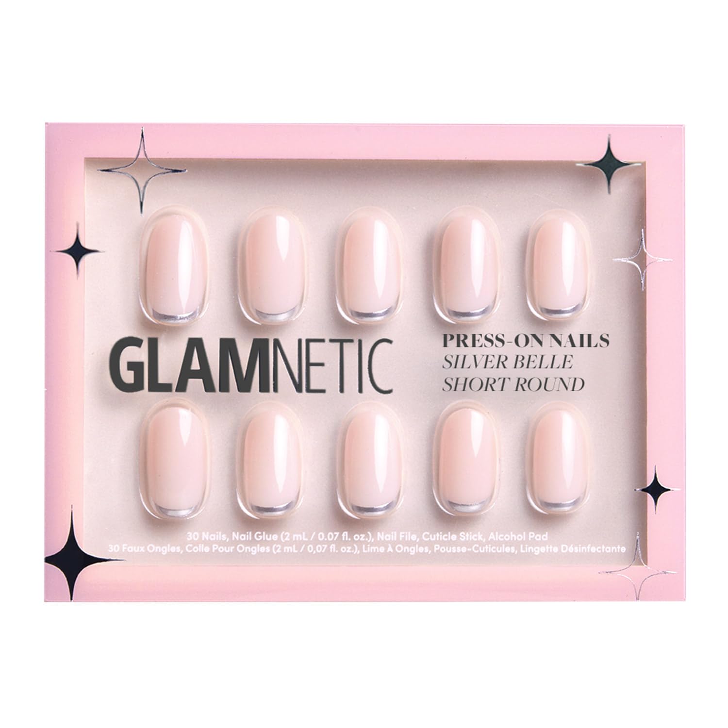 Amazon.com: Glamnetic Press On Nails - Silver Belle| Short Round ...