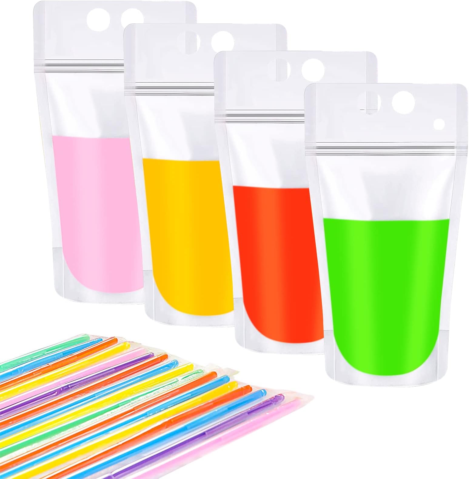 Amazon.com: 50 PCS Stand-Up Plastic Drink Pouches Bags with 50 Drink ...