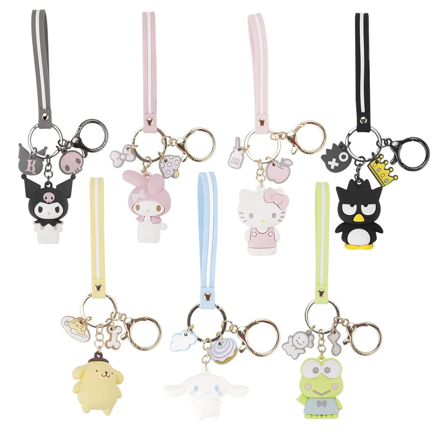 7PCS Cute Keychain Set Anime Cartoon Figure Pendant Kawaii Car Keychain ...