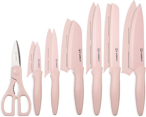 Amazon.com: KATISUN Kitchen Knife Set with Guards, 13 Piece Pink Non ...