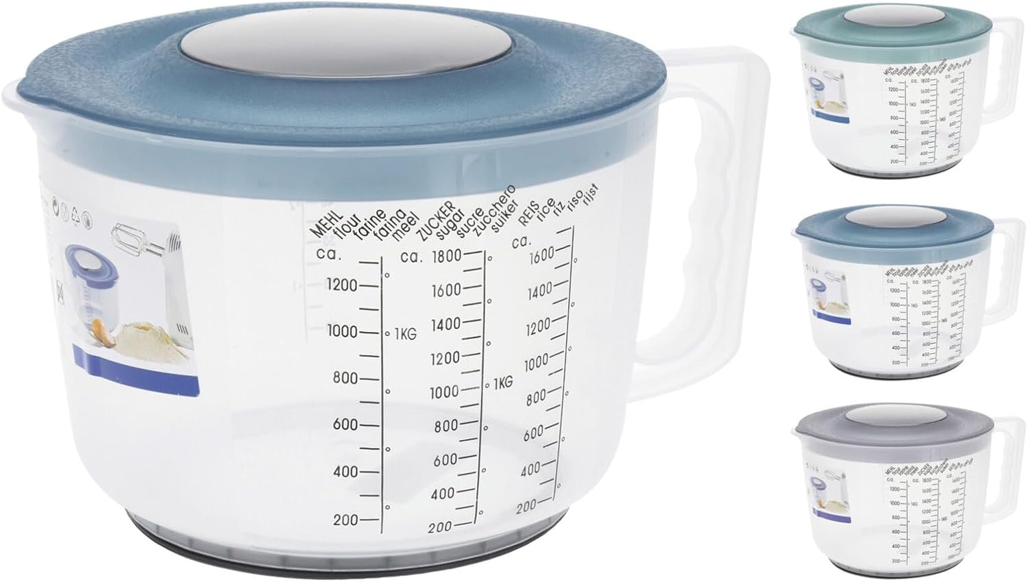 Kunststoff Messbecher 2 Liter mit Deckel mit Rühröffnung Rührschüssel Küchenschüssel Maßbecher ...