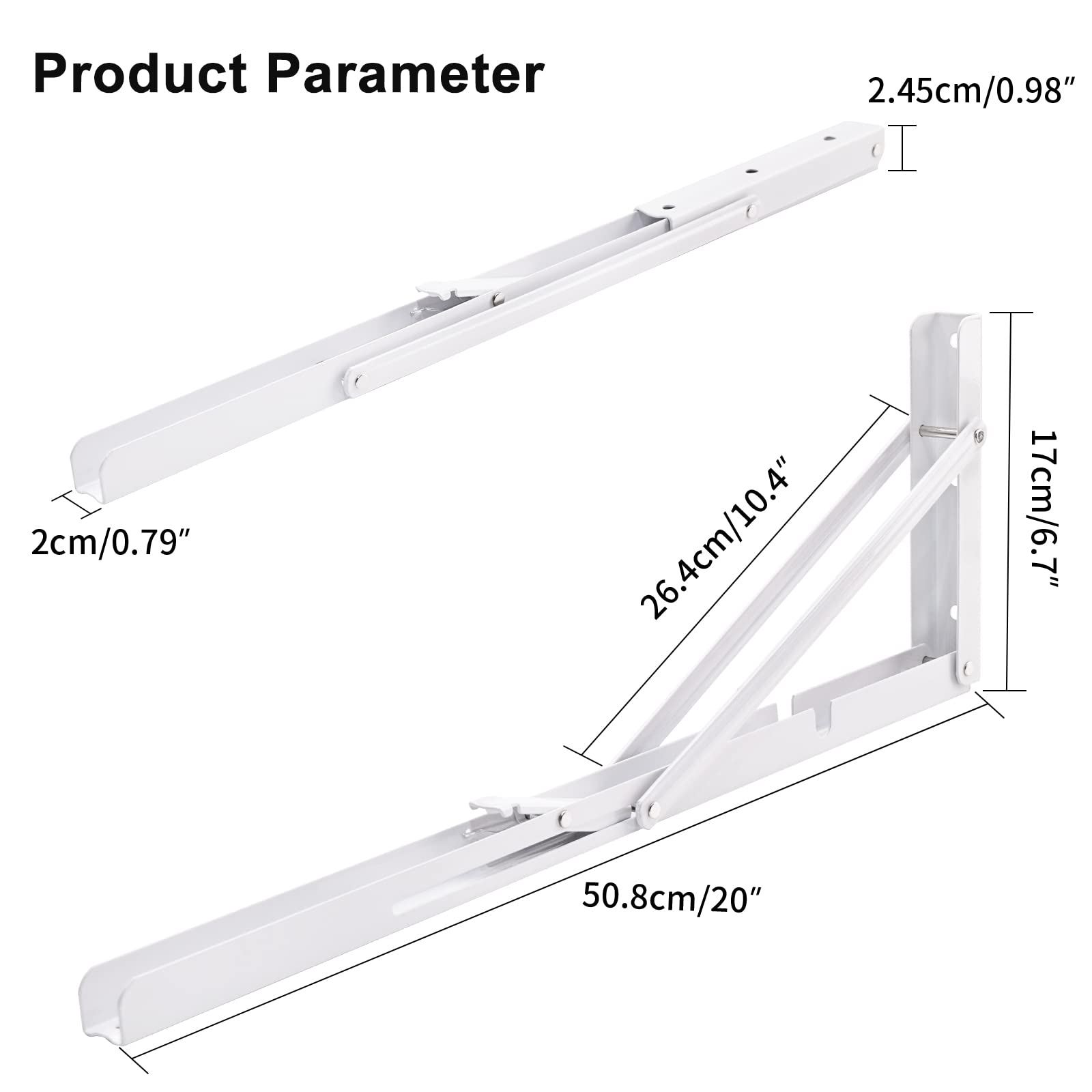 YUMORE White Folding Shelf Brackets, 20 Inch Heavy Duty L Bracket, DIY ...