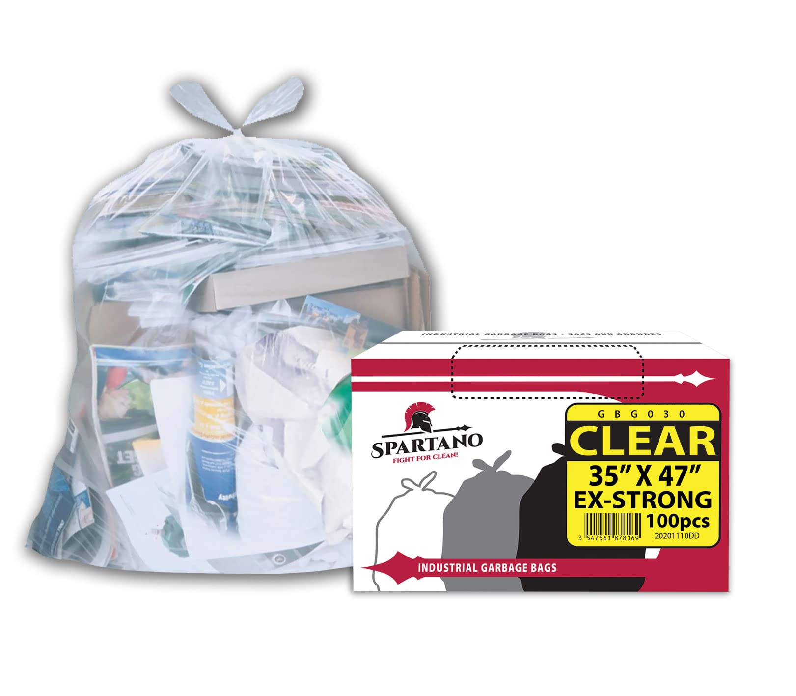 Spartano Clear Garbage Bags 35 x 47 Inch (100 Count), Extra Strong ...