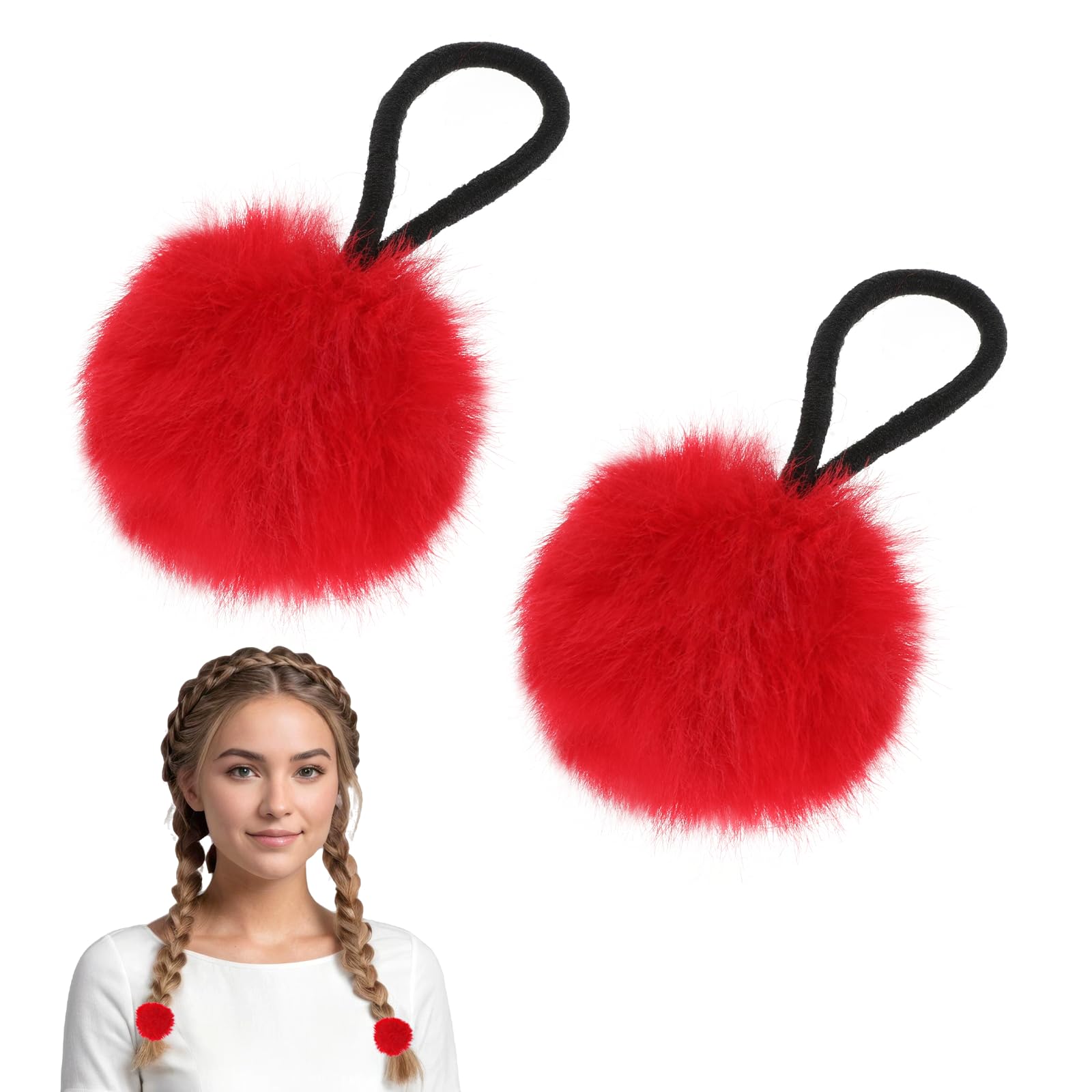 Amazon.com : 2pcs Pompoms hair tie Fur Hair Bobbles Furling Pompoms ...
