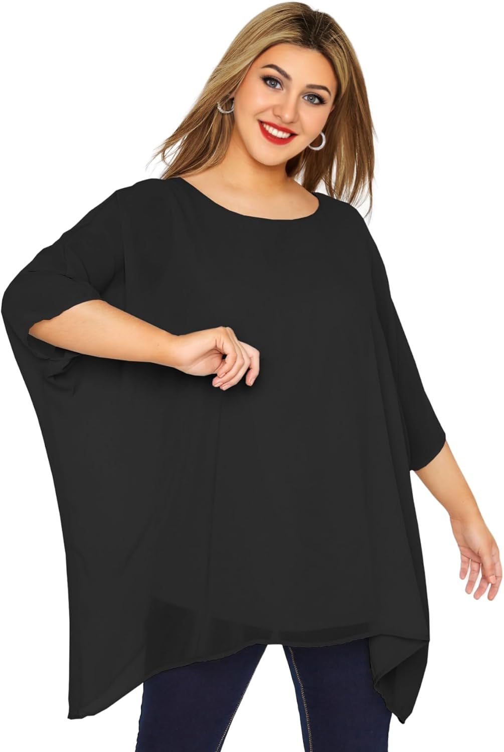 Cute Ann Womens 3/4 Batwing Sleeve Plus Size Elegant Summer Cape Blouse ...