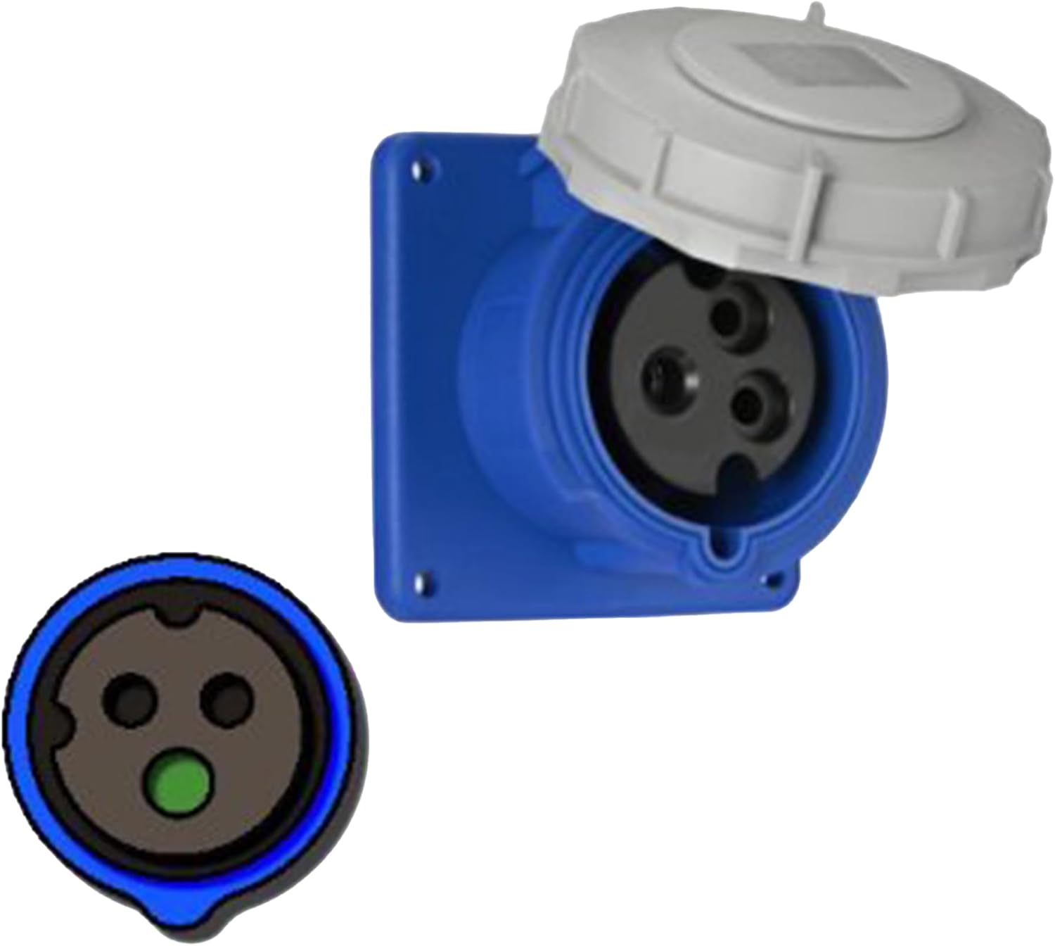 IEC 309 360R6W Receptacle, 60A, 250V, 2 Pole, 3 Wire, Watertight, Blue ...