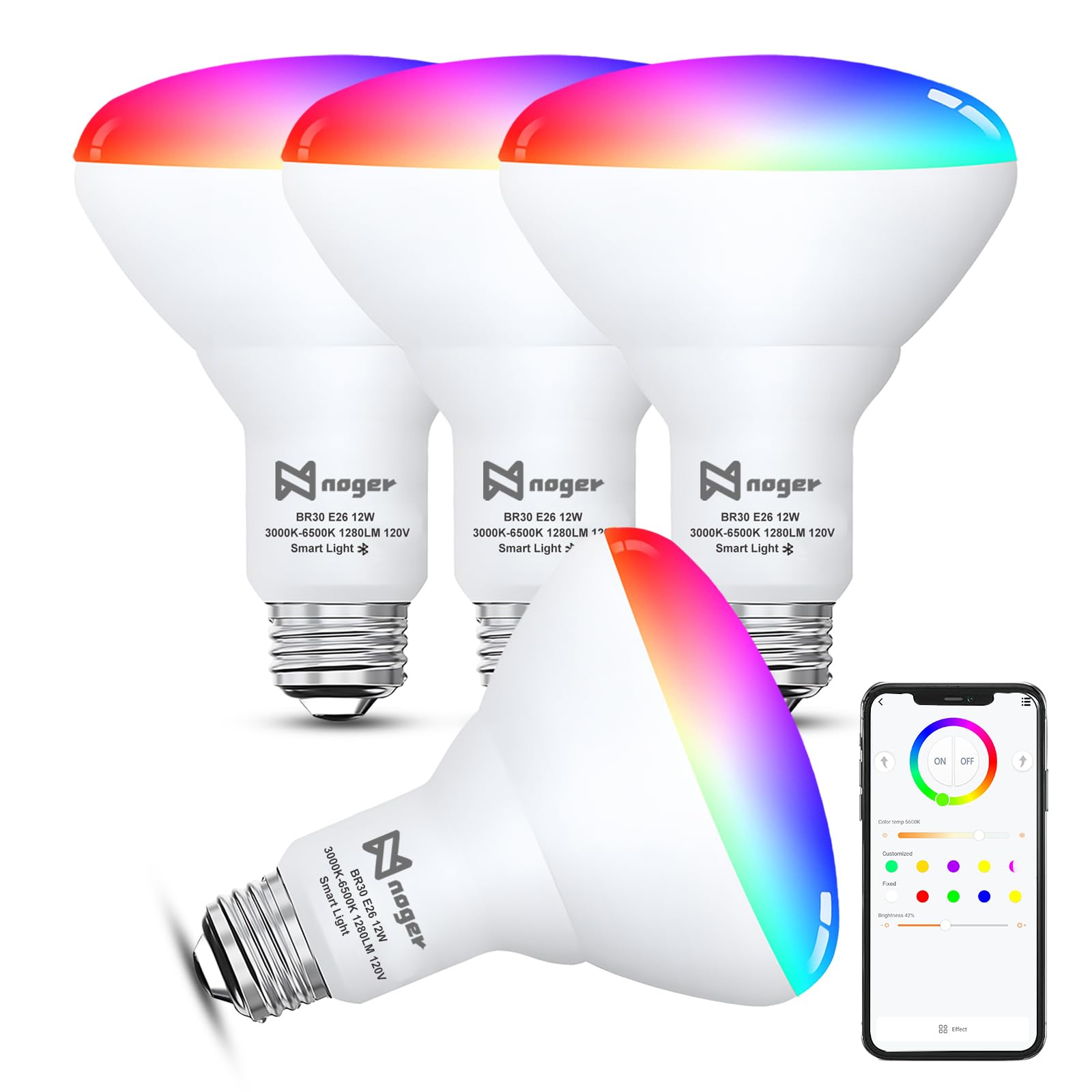 Snapklik.com : Noger Smart Light Bulbs 4 Pack, Bluetooth Smart Bulb