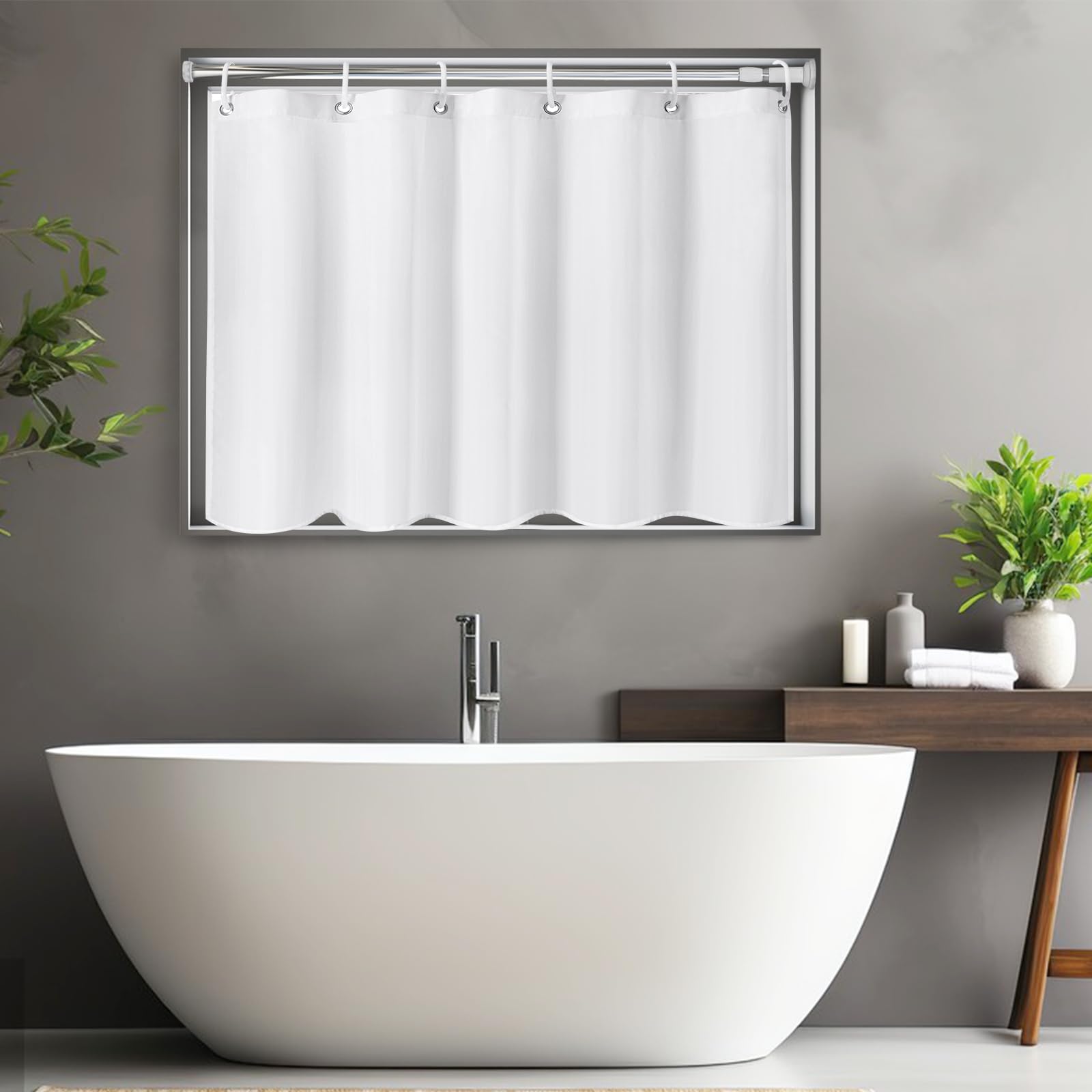 Amazon.com: UFRIDAY White Bathroom Window Curtain with Hooks, Narrow ...
