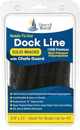 Amazon.com: 5/8" x 25' Black Solid Braided Poly Dock Line w/Chafe Guard ...