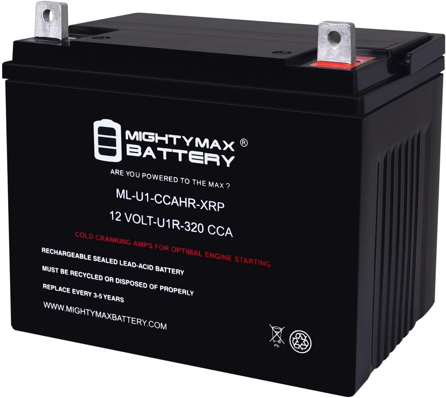 Amazon.com: Mighty Max Battery ML-U1R-CCAHR 12V 320CCA Replacement ...
