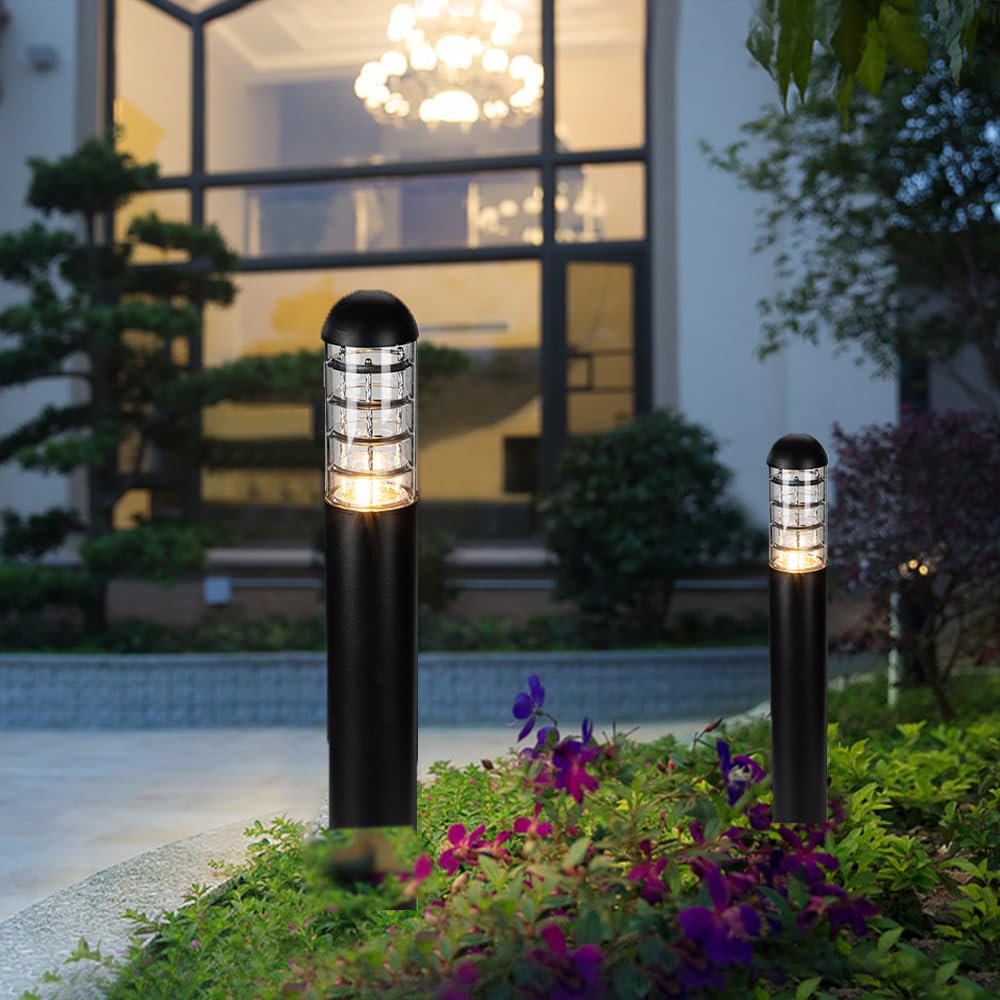 Landscape Lighting Columns Steel Solar Bollard Lights Outdoor 2 Pack