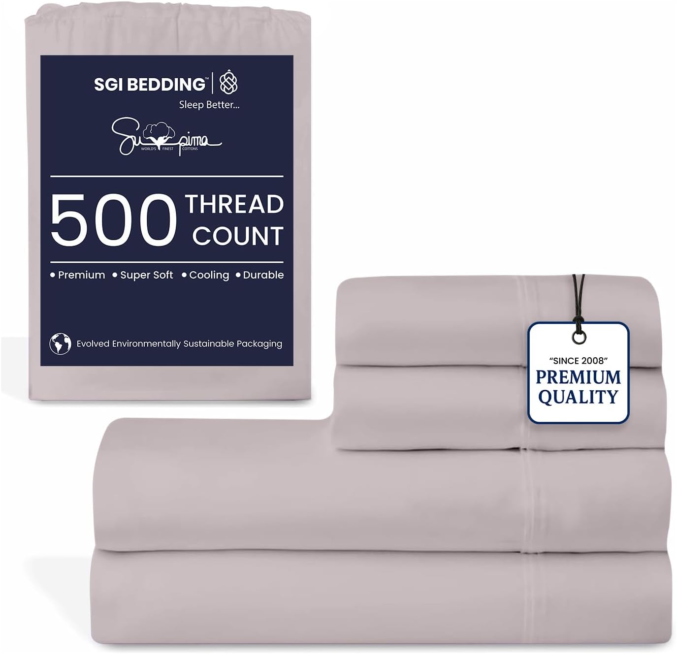Amazon.com: SGI 500 Thread Count 100% Supima Cotton Queen Sheet Set – Ultra Soft, Breathable ...