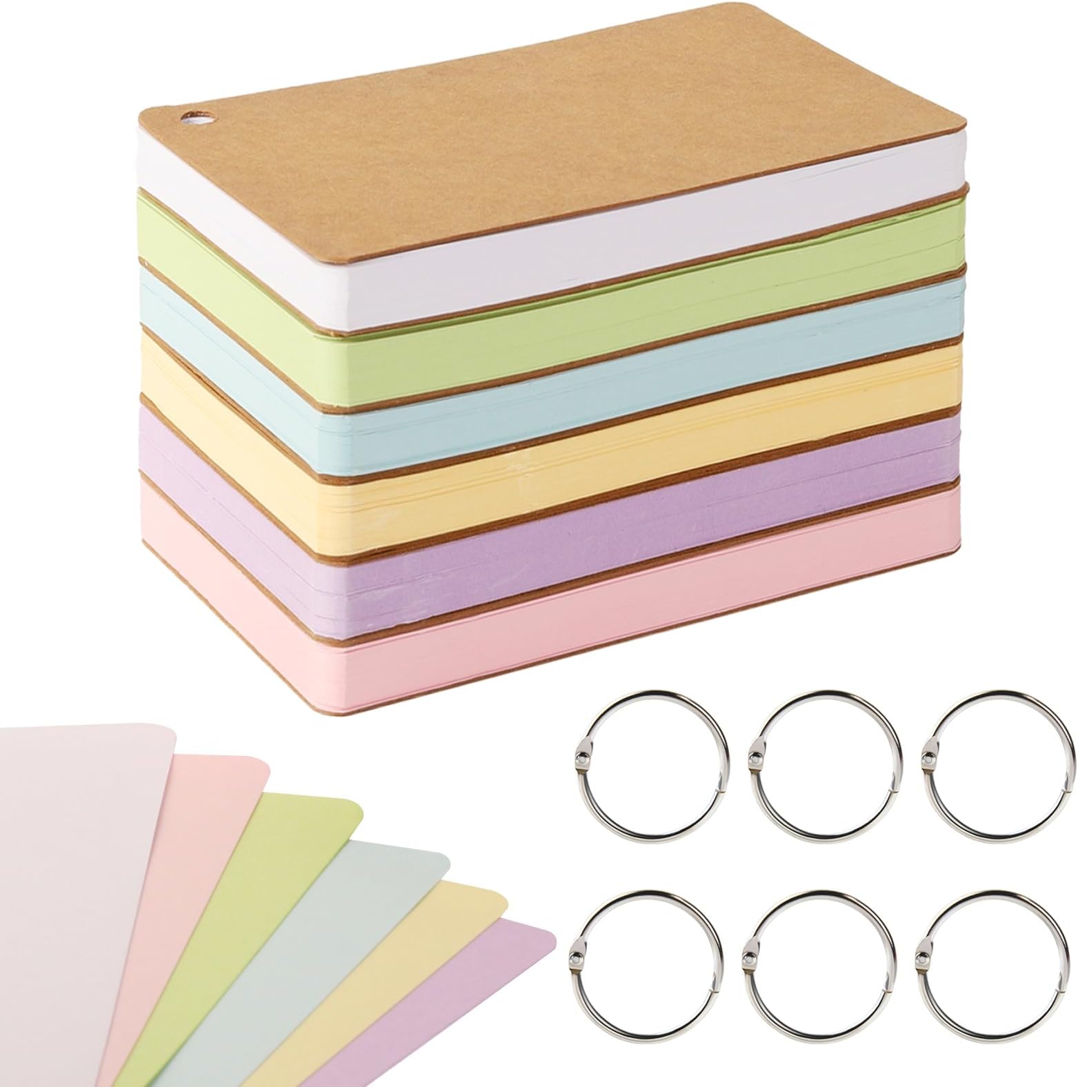 zmybcpack 6 Pack 600 Pcs Blank Index Cards 3 x 5 Inches, Assorted ...