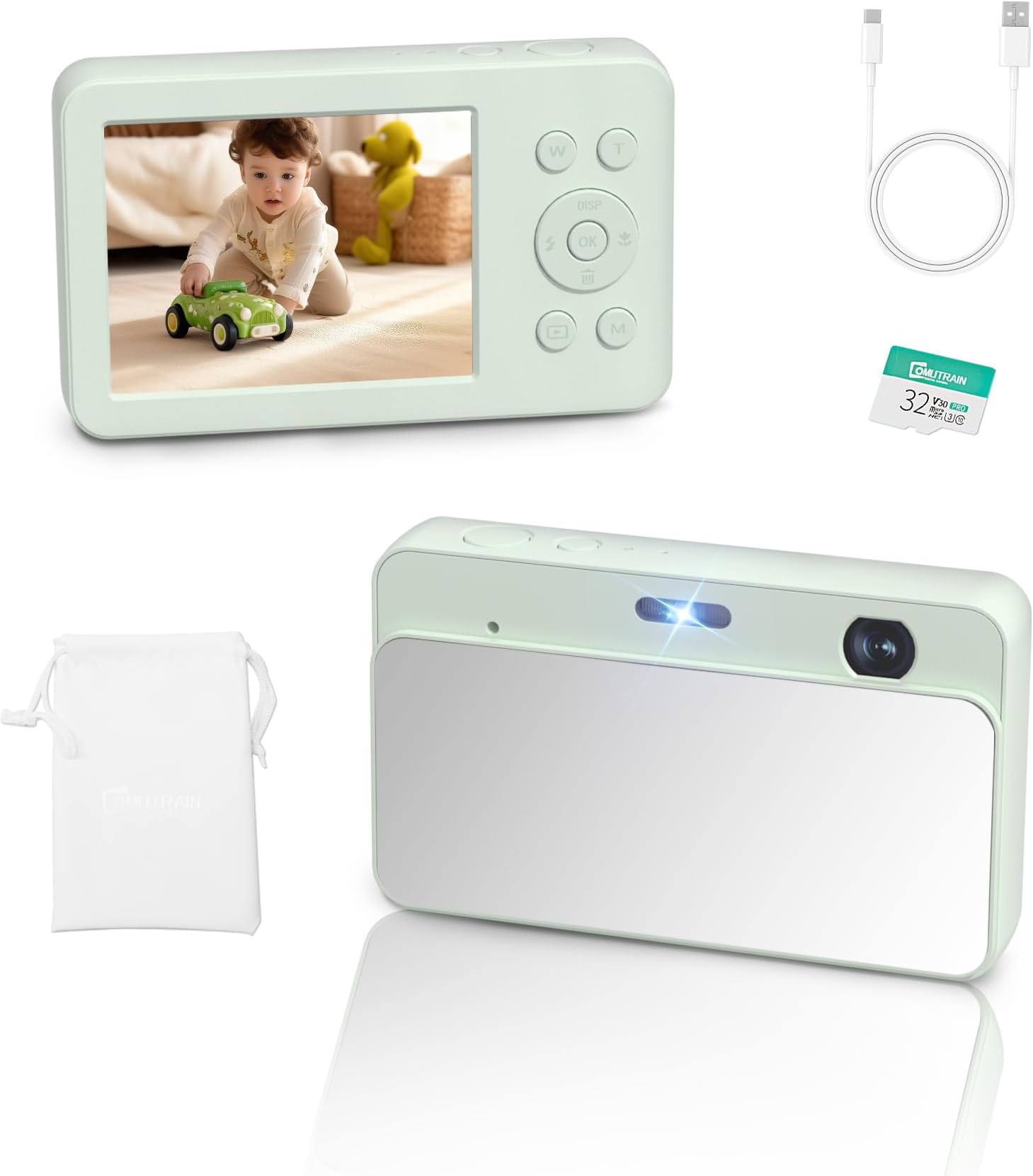 Amazon | MUTRAIN ミラー付きスライドオープンデジタルポイント&シュートカメラ、1080P写真撮影練習、グリーン、X10、32G ...