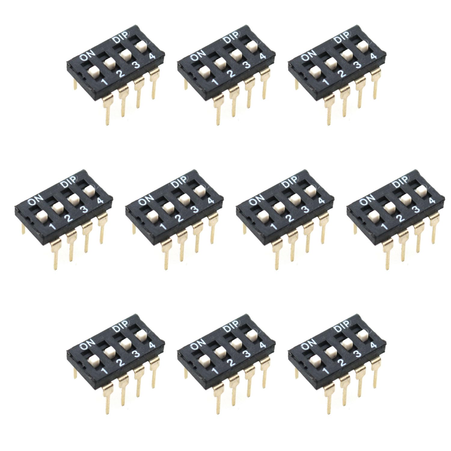 TAODAN 10pcs Black DIP Switch 4 Positions 2.54mm Pitch for Circuit ...