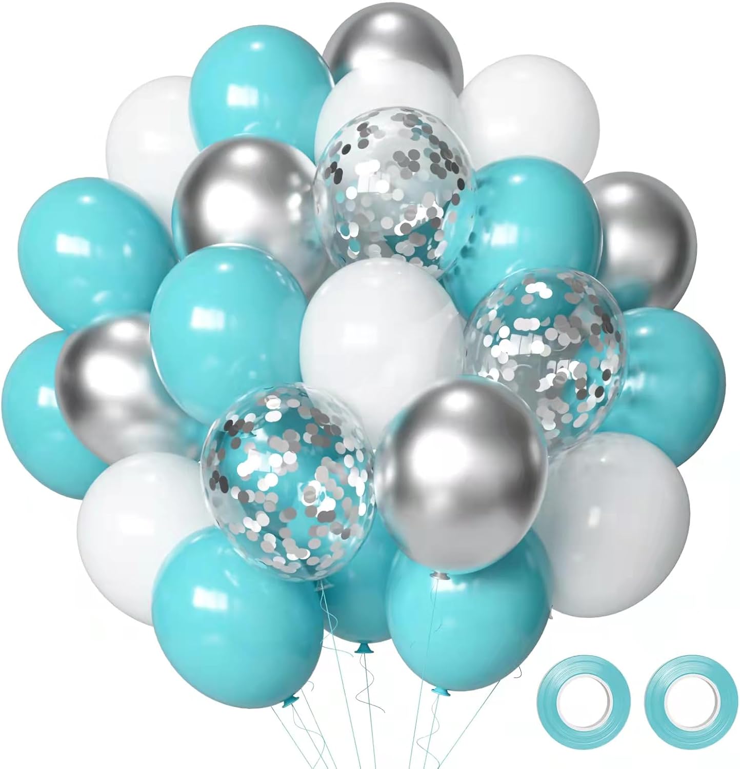 Amazon.com: Teal Blue Silver White Balloons, 50Pcs Teal and Silver ...