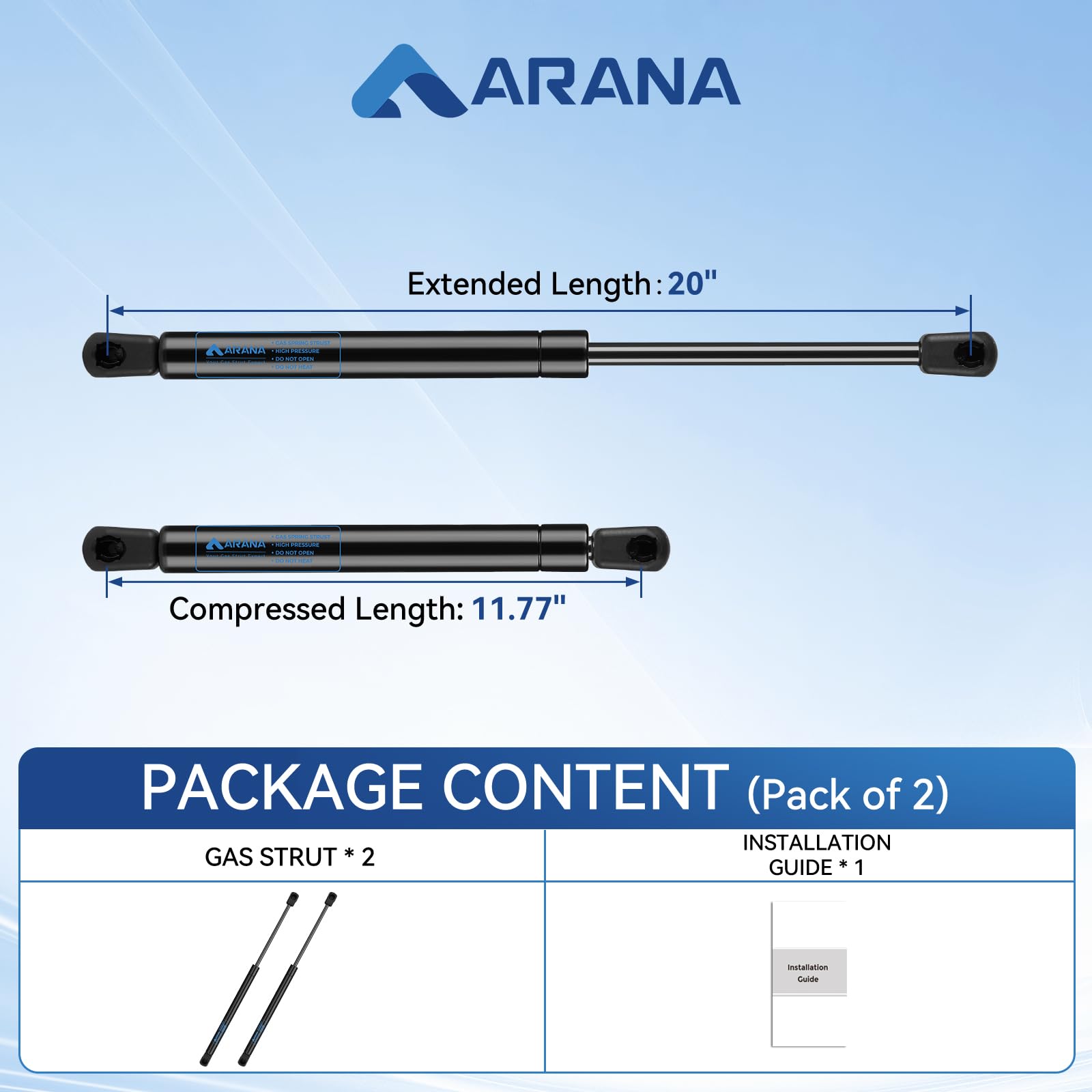 Snapklik.com : 20" Gas Props Struts ST200M1250 2Pcs 20 Inch 250 Lbs ...