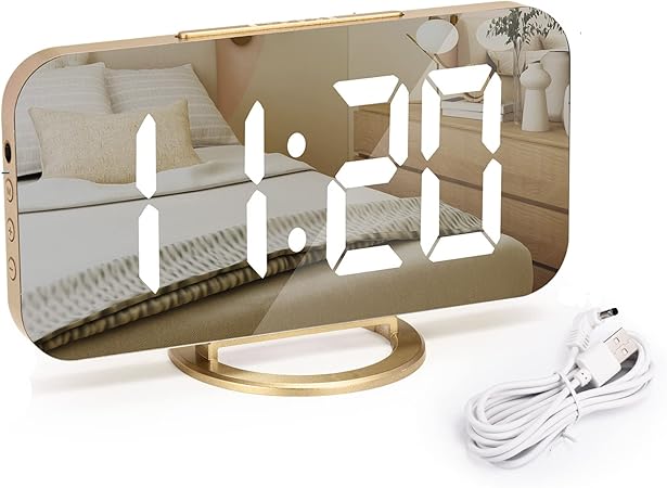 Mirror Alarm Clock,Digital Alarm Clock Large 6.5" LED Display with ...