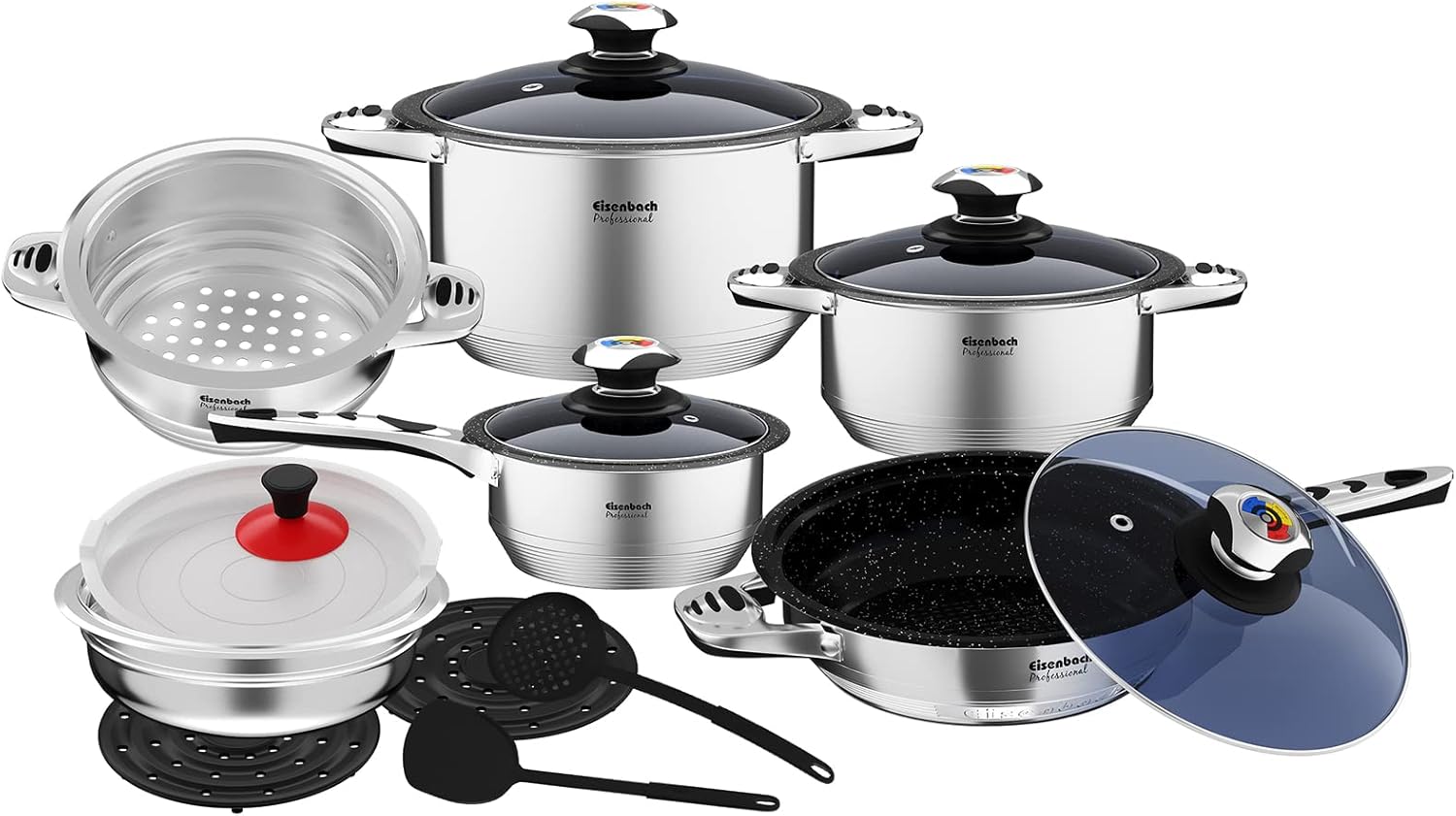 Eisenbach 16-Piece Stainless Steel Pan Set, Cooking Pot Set with ...