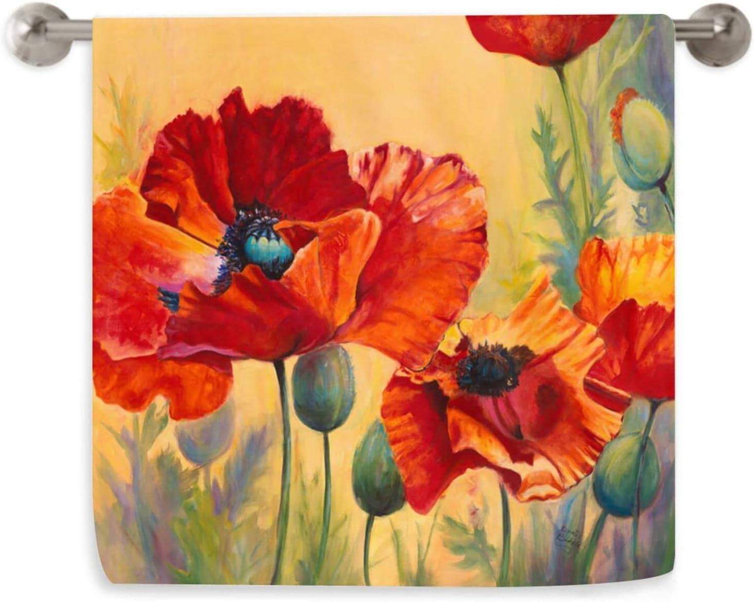 Amazon.com: oFloral Red Poppy Floral Hand Towels Cotton Washcloths ...
