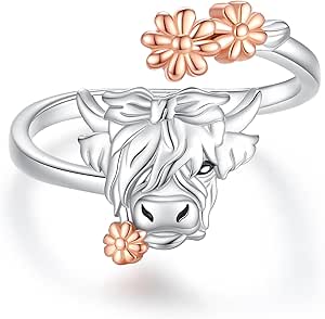 Amazon.com: BEILIN Highland Cow Open Ring - 925 Sterling Silver Cute ...