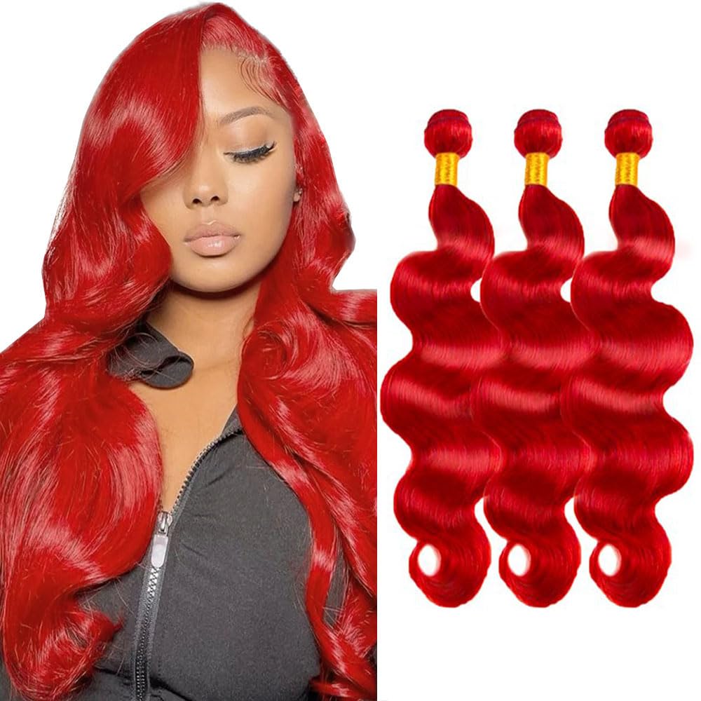 Amazon.com : ZevPiul Red Human Hair Bundles Red Body Wave Human Hair ...