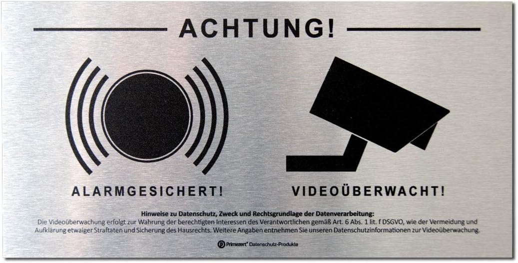 DSGVO+BDSG Datenschutz-Schild ALU Info-Aushang Video-Überwachung Alarm ...