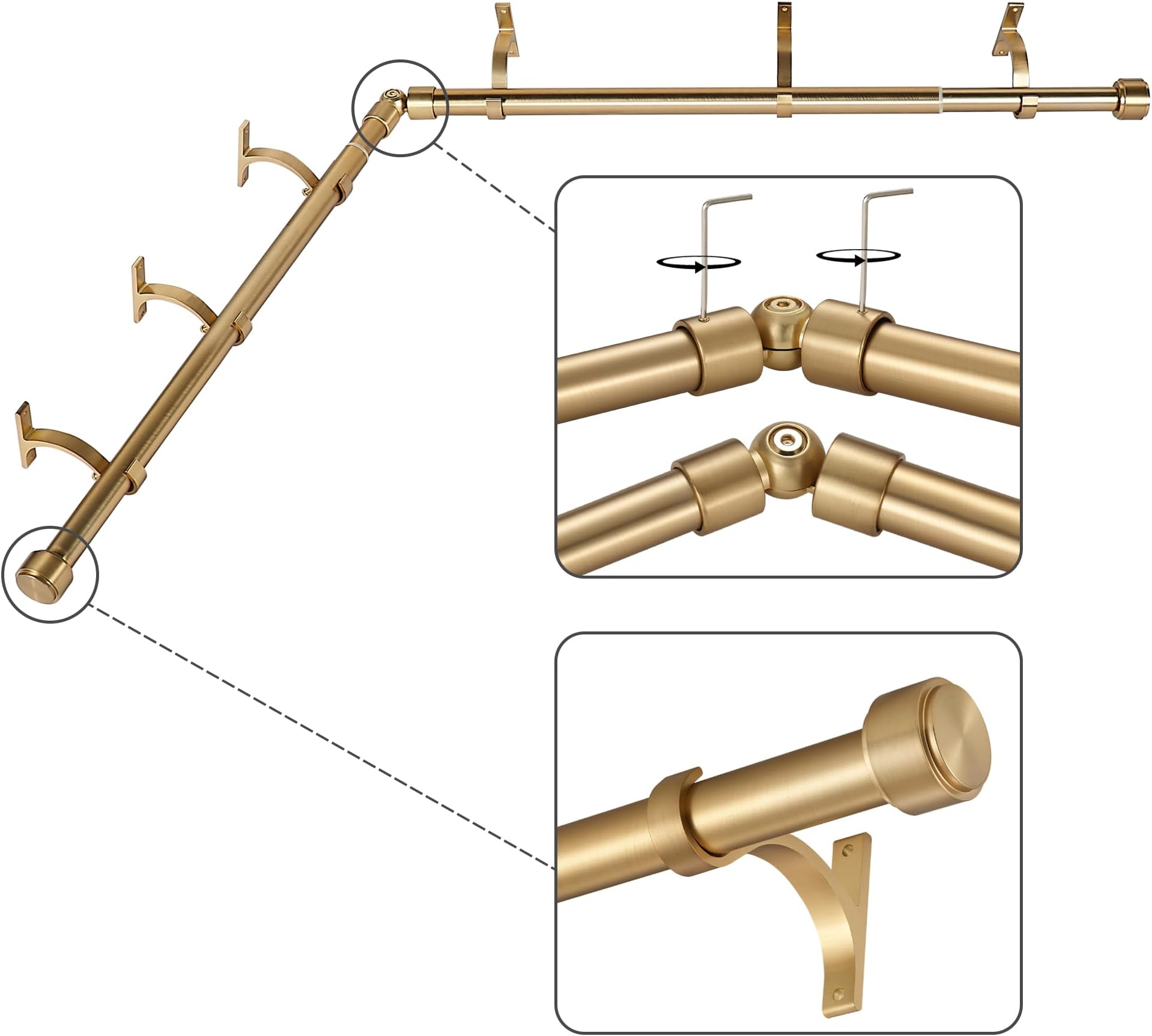 Amazon.com: Mayrhyme Warm Gold Corner Window Curtain Rods with Aluminum ...