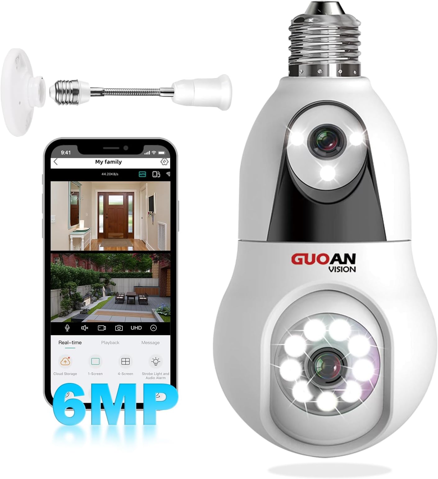 Amazon.com : GUOANVISION Light Bulb Security Cameras,2.4GHz 6MP Dual ...