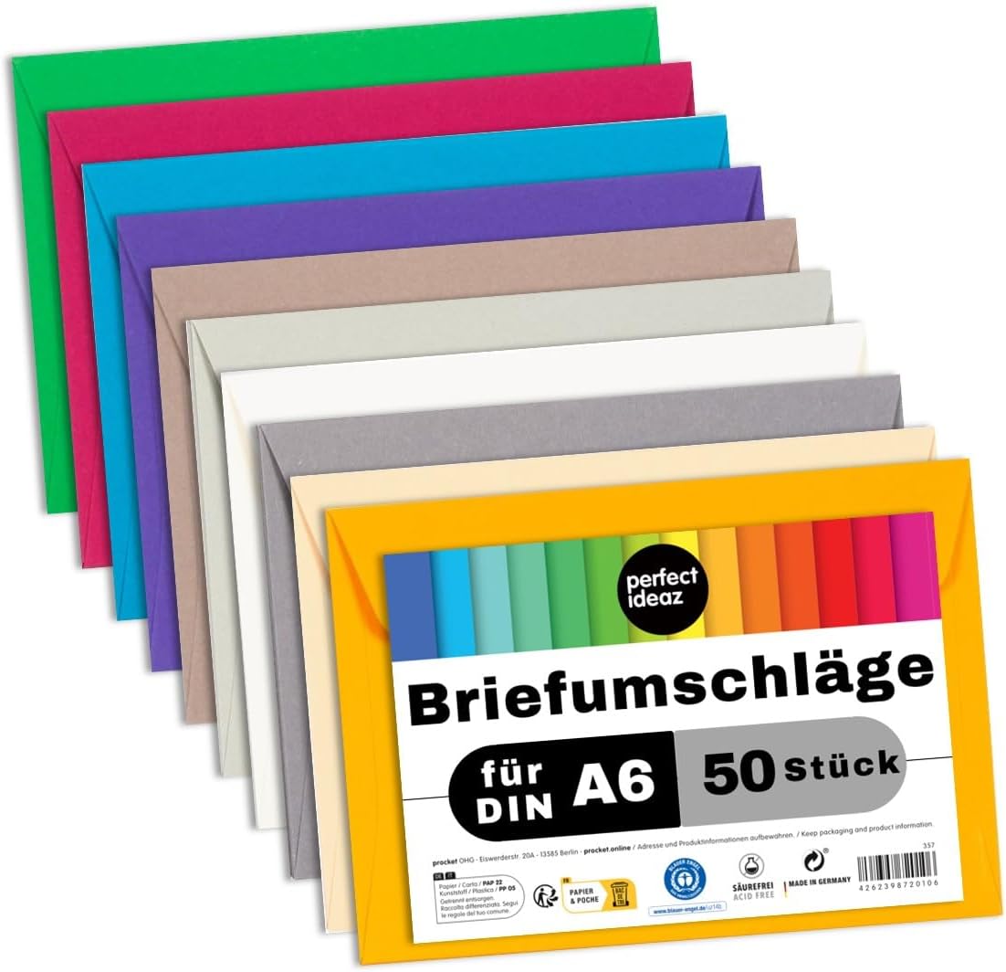Japun – 50 farbige Briefumschläge im Set (2 x 25 Farben) aus Papier ...