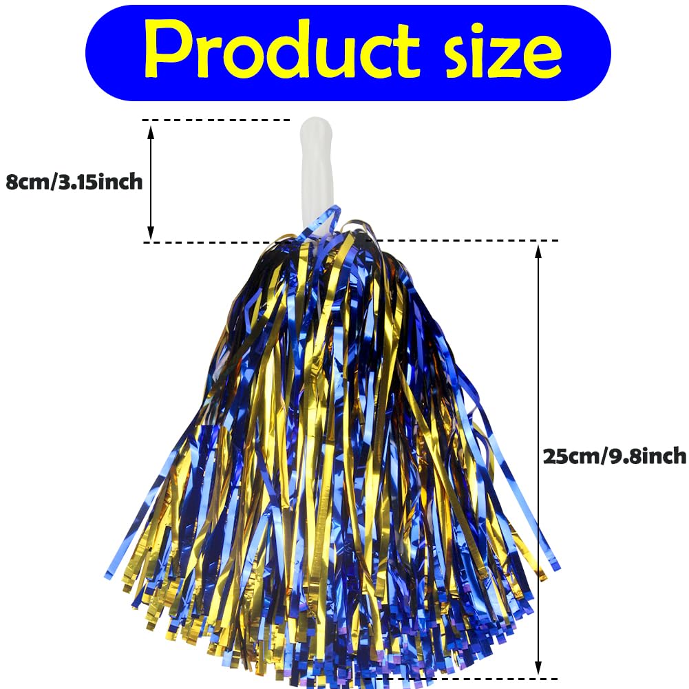 Snapklik.com : Hooshing 24PCS Blue & Gold Metallic Cheer Pom Poms