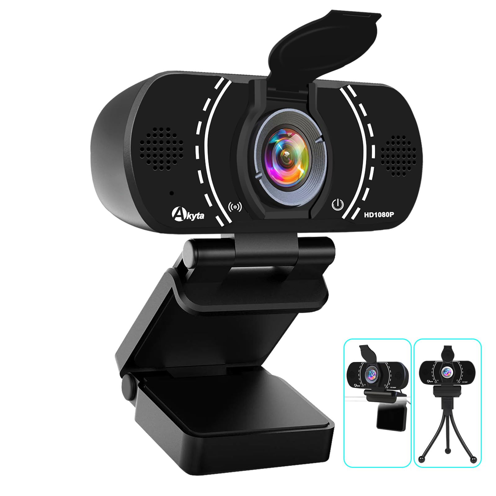 Amazon.com: Akyta Webcam,1080P Webcam with Microphone-Privacy Cover ...