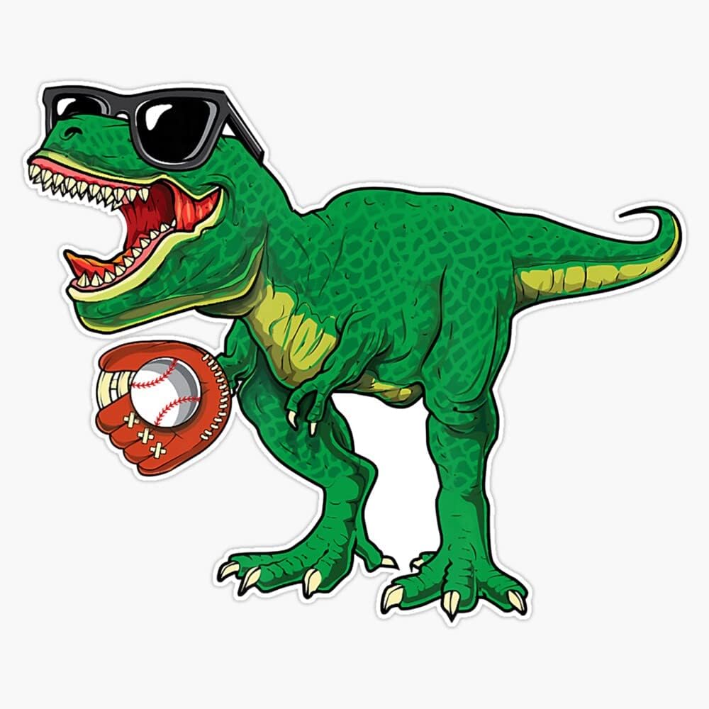 Amazon.com: Cute T Rex Dinosaur Baseball Player Trex Dino Sticker Decal ...