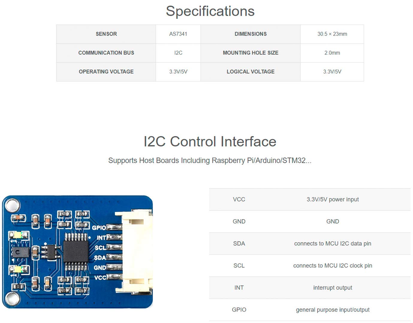 AS7341 Spectral Color Sensor 8X Visible Spectrum Channels Multi Channels I2C Bus - azoria.ro
