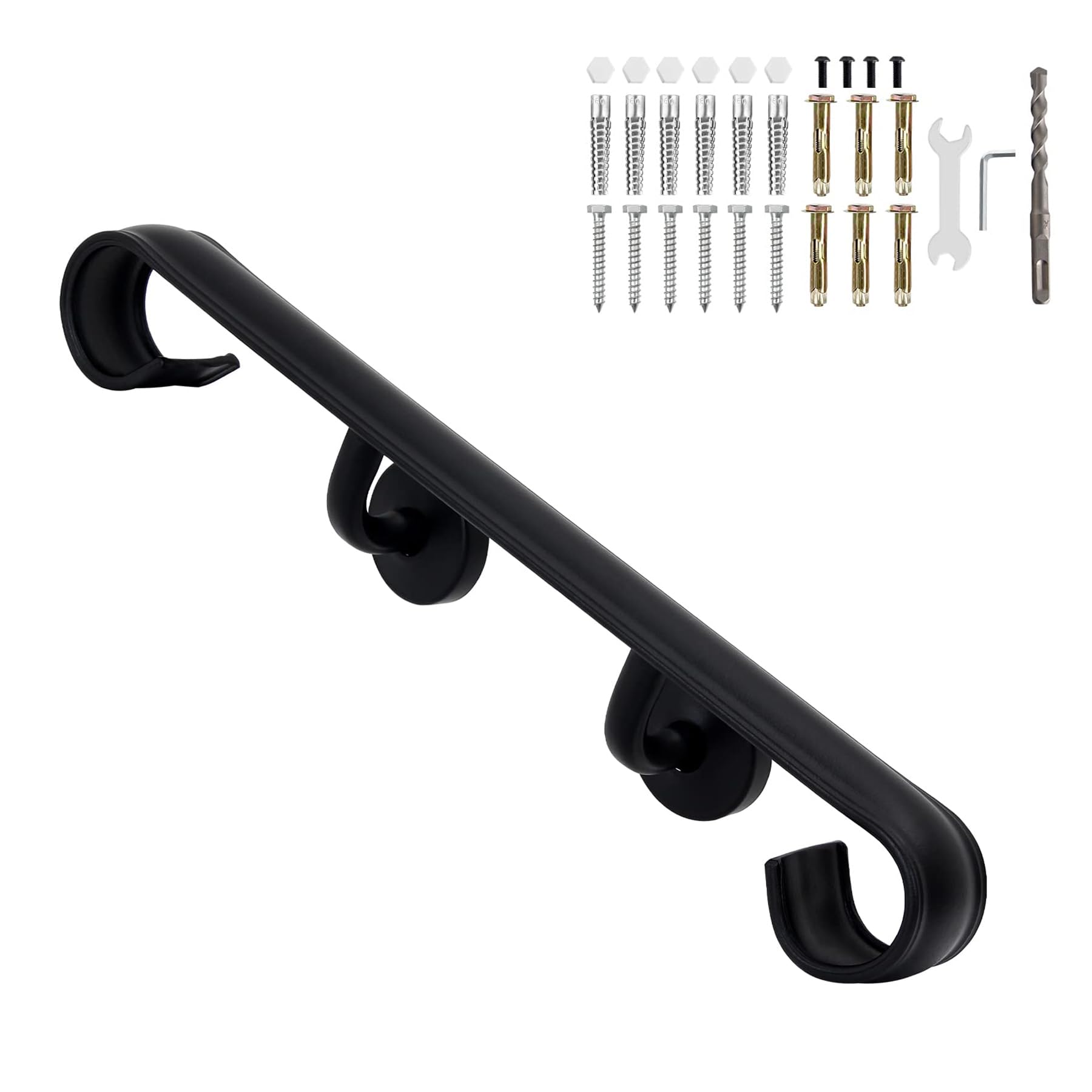 Wall Handrail Wrought Iron, 2FT Stair Handrail Safety Non-Slip and Rust ...