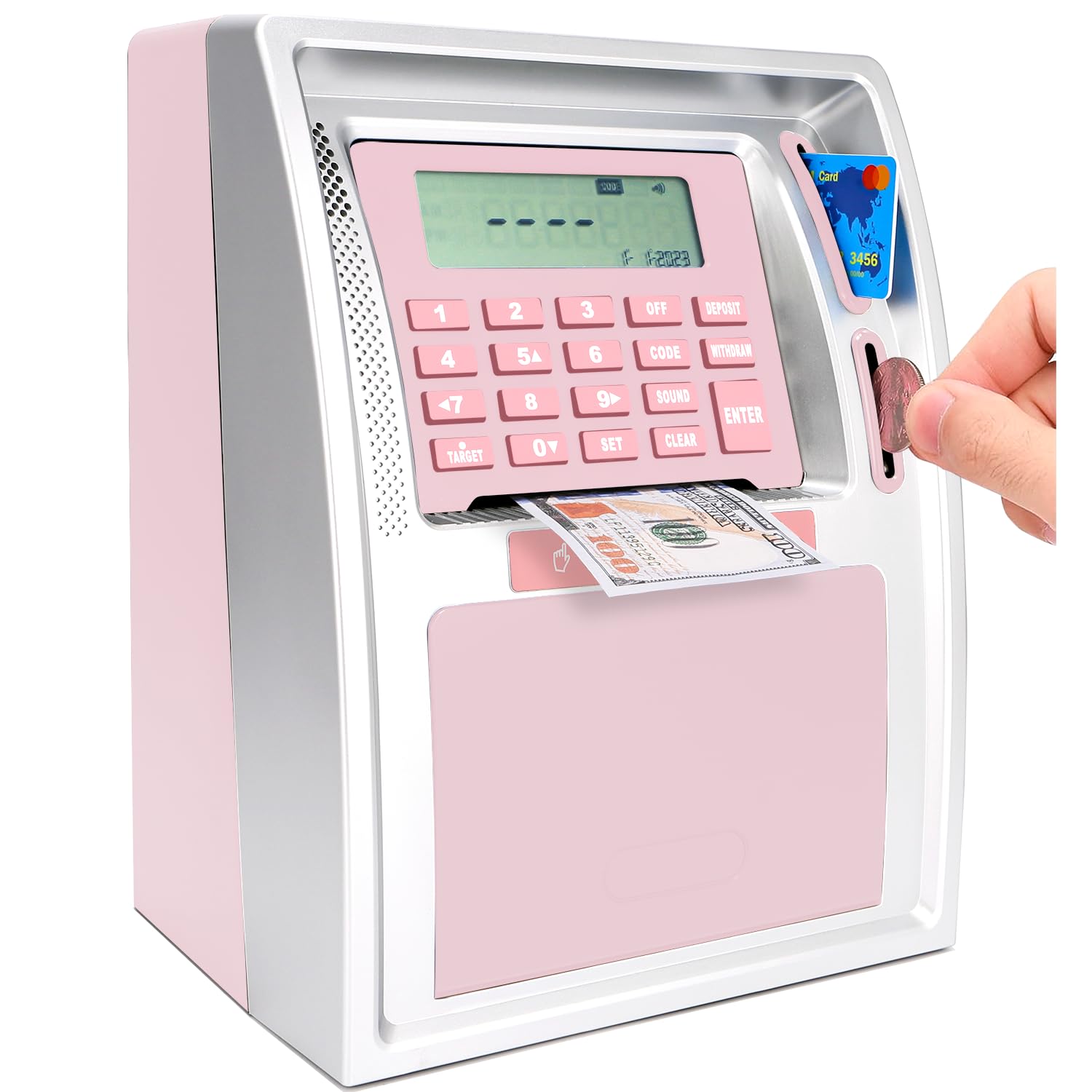 Amazon.com: 2025Qiekaka Upgraded Talking Pink ATM Piggy Bank, Auto ...