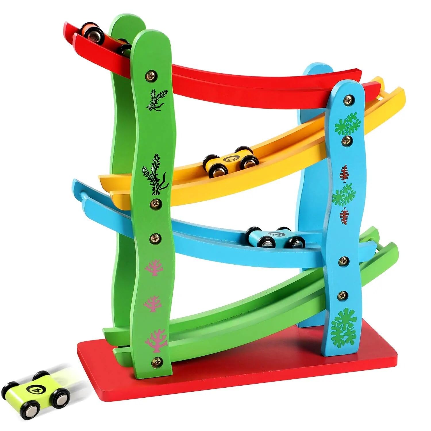 TRU TOYS Wooden Race Track Car Ramp, Multicolor 4 Level Ramp Racer with ...