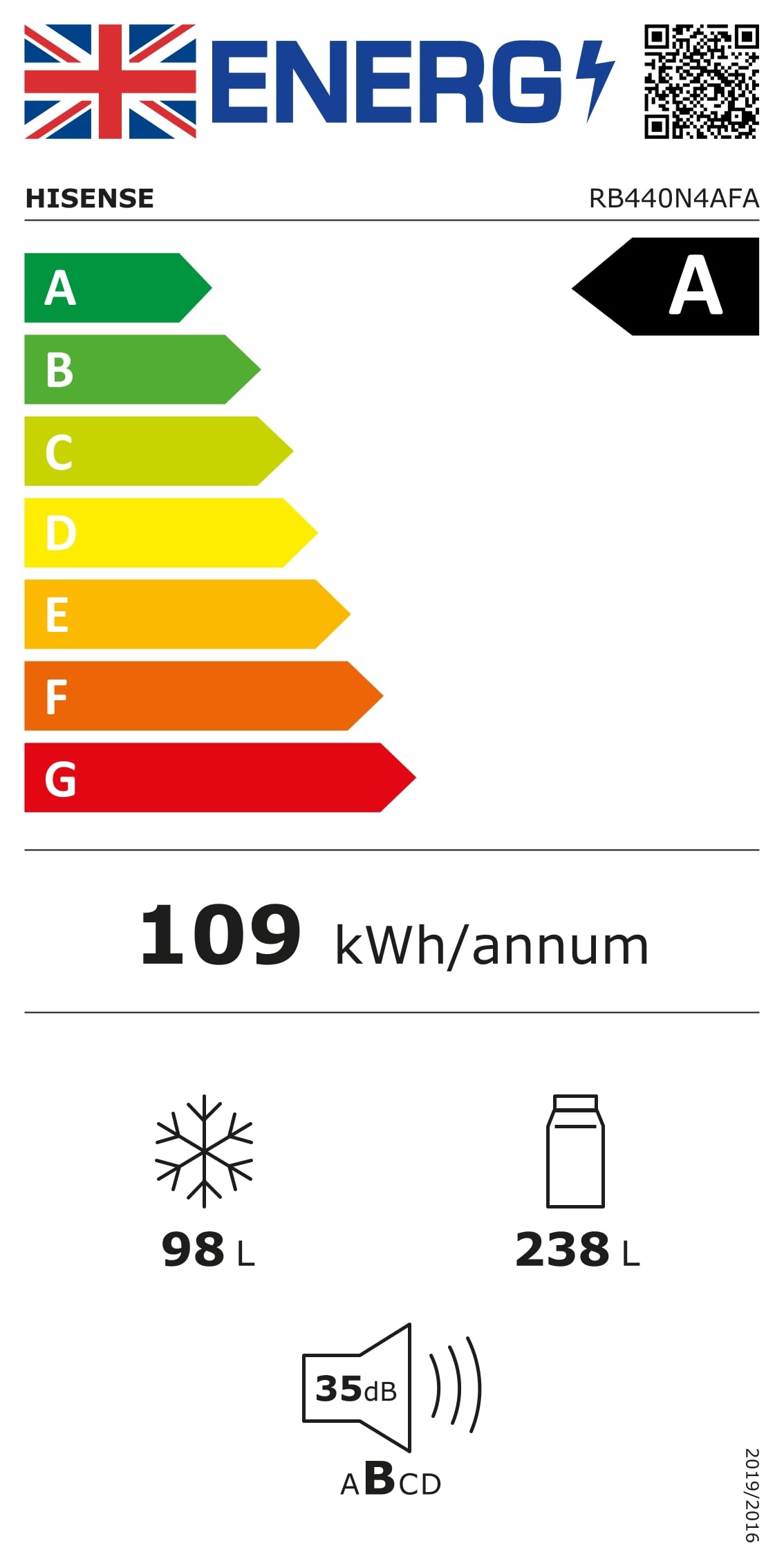Hisense RB440N4AFA 60cm Free Standing Fridge Freezer Dark Steel A Rated ...