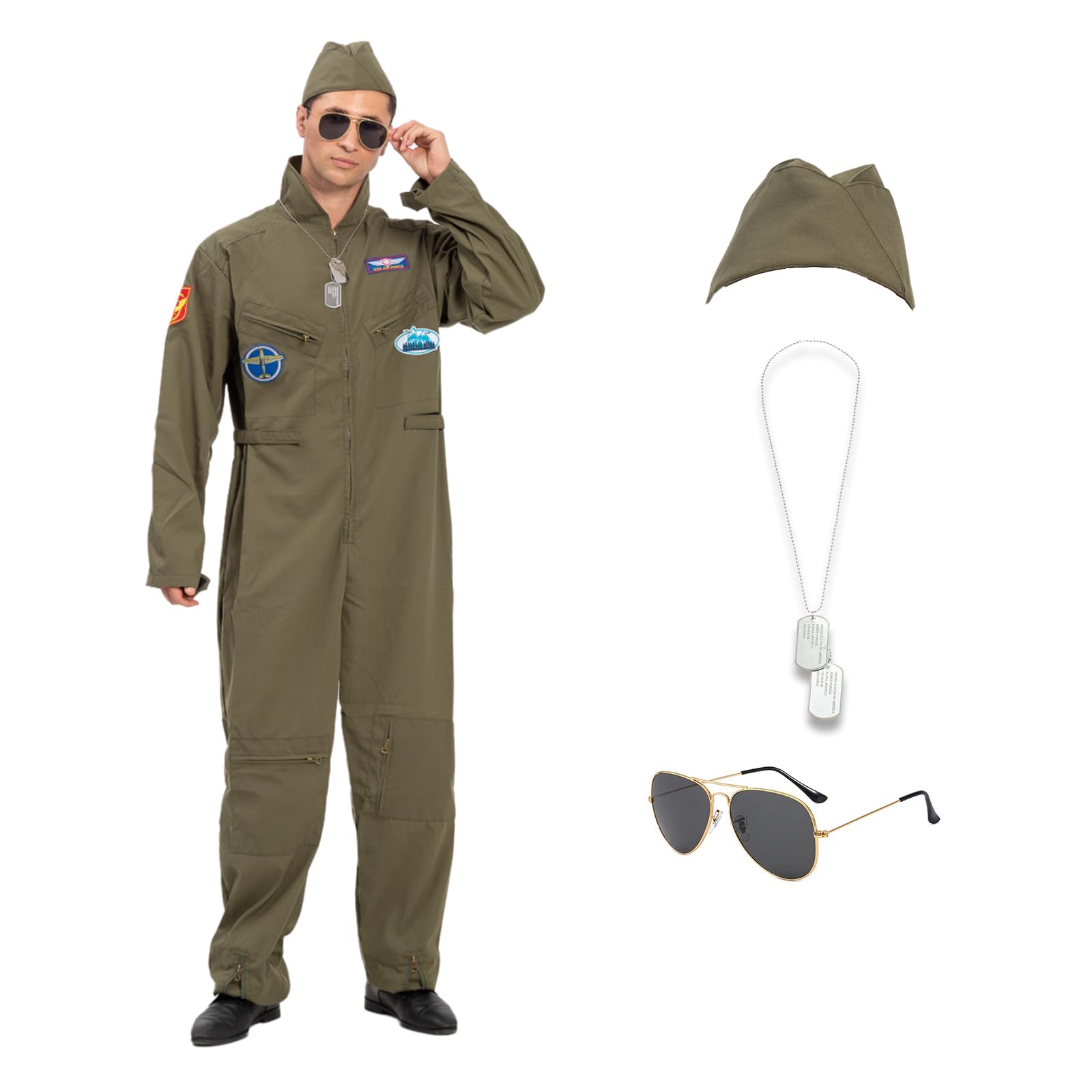 Men's Fighter Pilot Costume Adult Air Force Flight Jumpsuit With ...