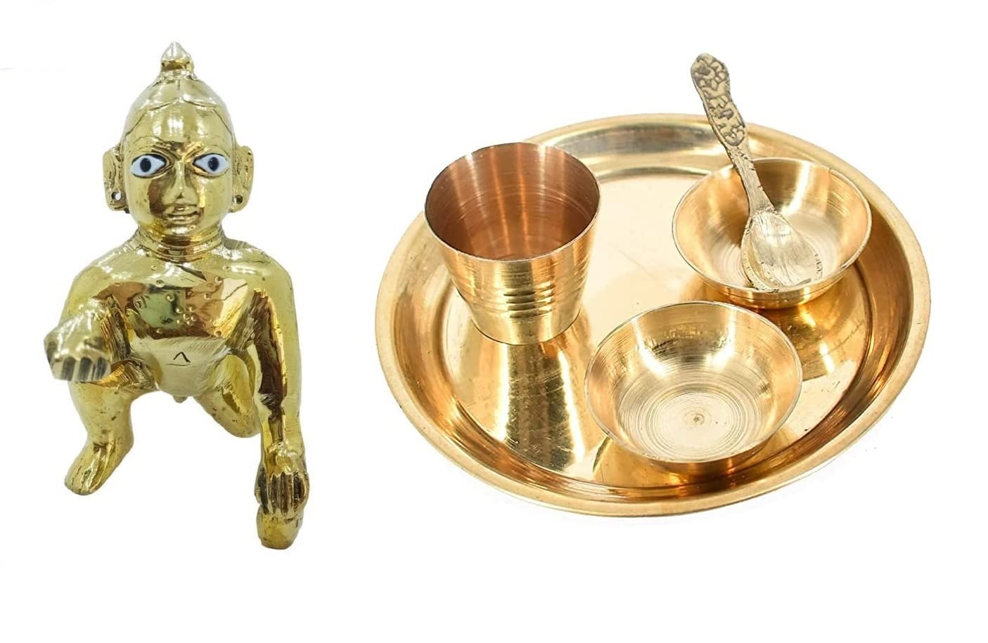Buy Pikvy Brass Laddoo Gopal G /Balakrishna with Bhog thali/Plate for ...
