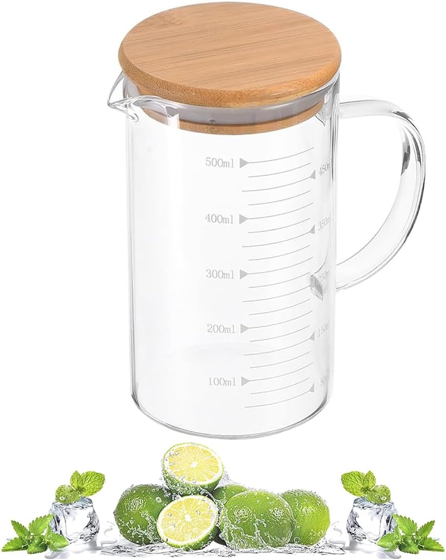 Amazon.com: Glass Pitcher with Lid, 6"*3.14" Glass Water Pitcher, 17OZ ...