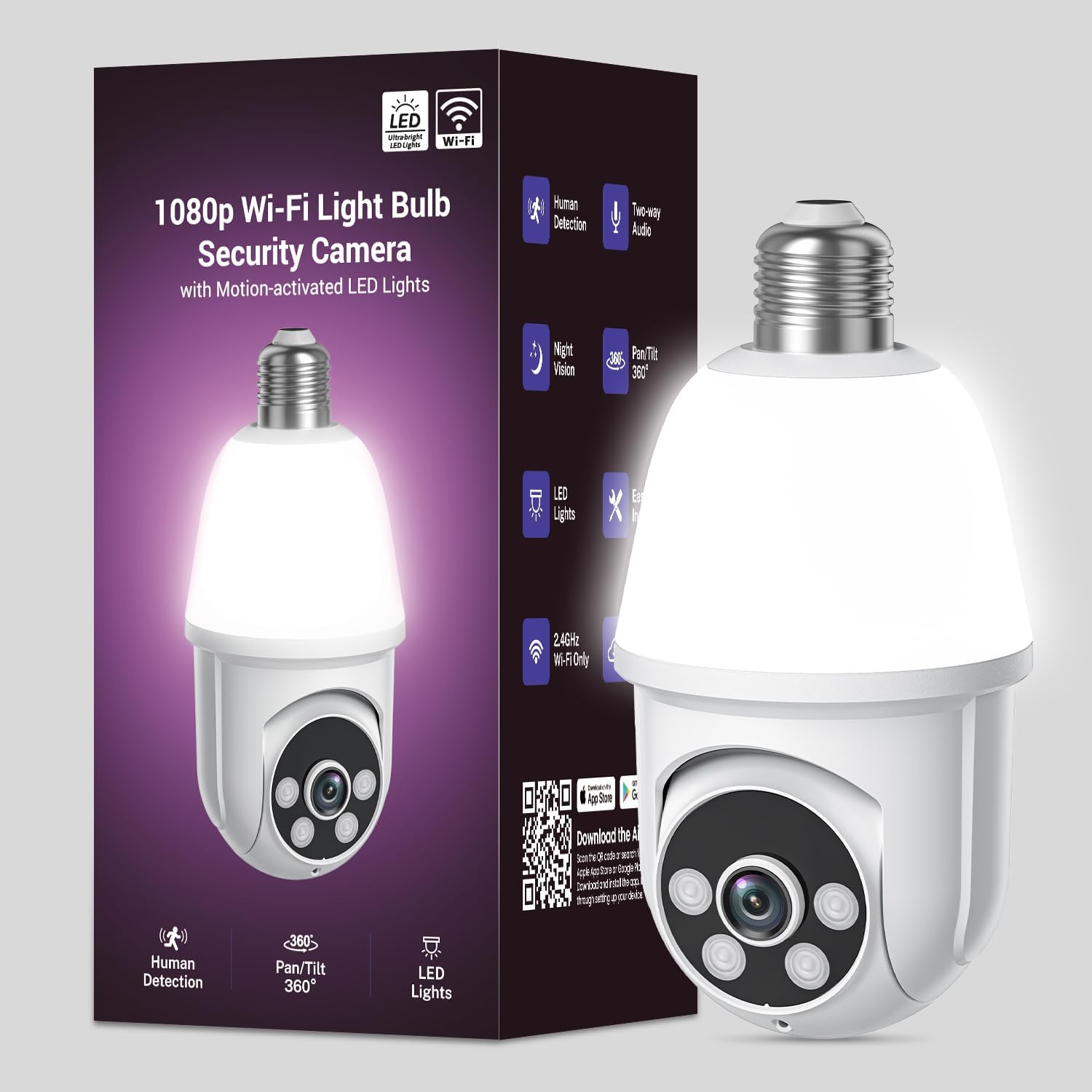 Amazon.com : EKEN 1080p Light Bulb Security Camera, 360 Degree Pan/Tilt ...