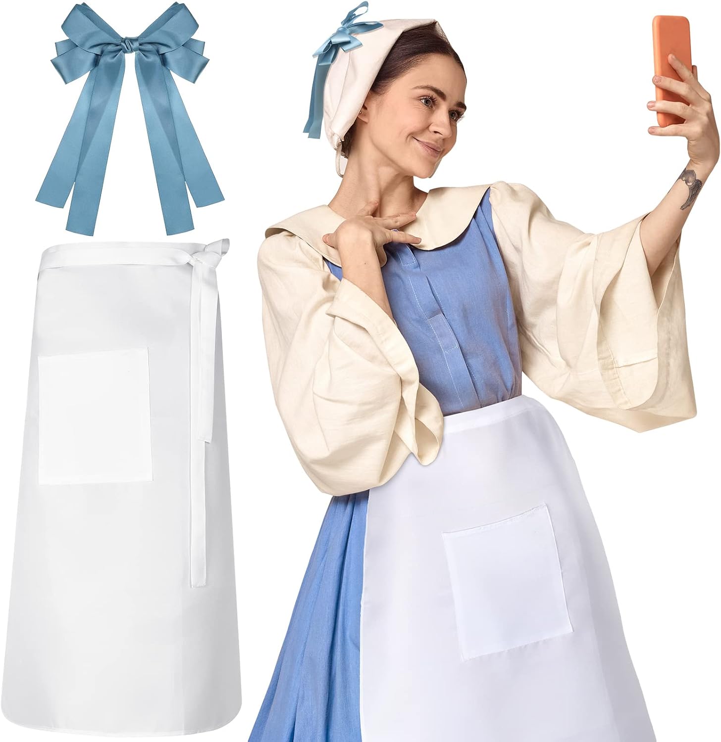 Amazon.com: Jiuguva White Waist Apron for Women Long Waist Apron with ...