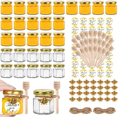 1.5oz Mini Honey Jars with Dipper 30Pack, Jaisie.W Glass Jars for Baby ...