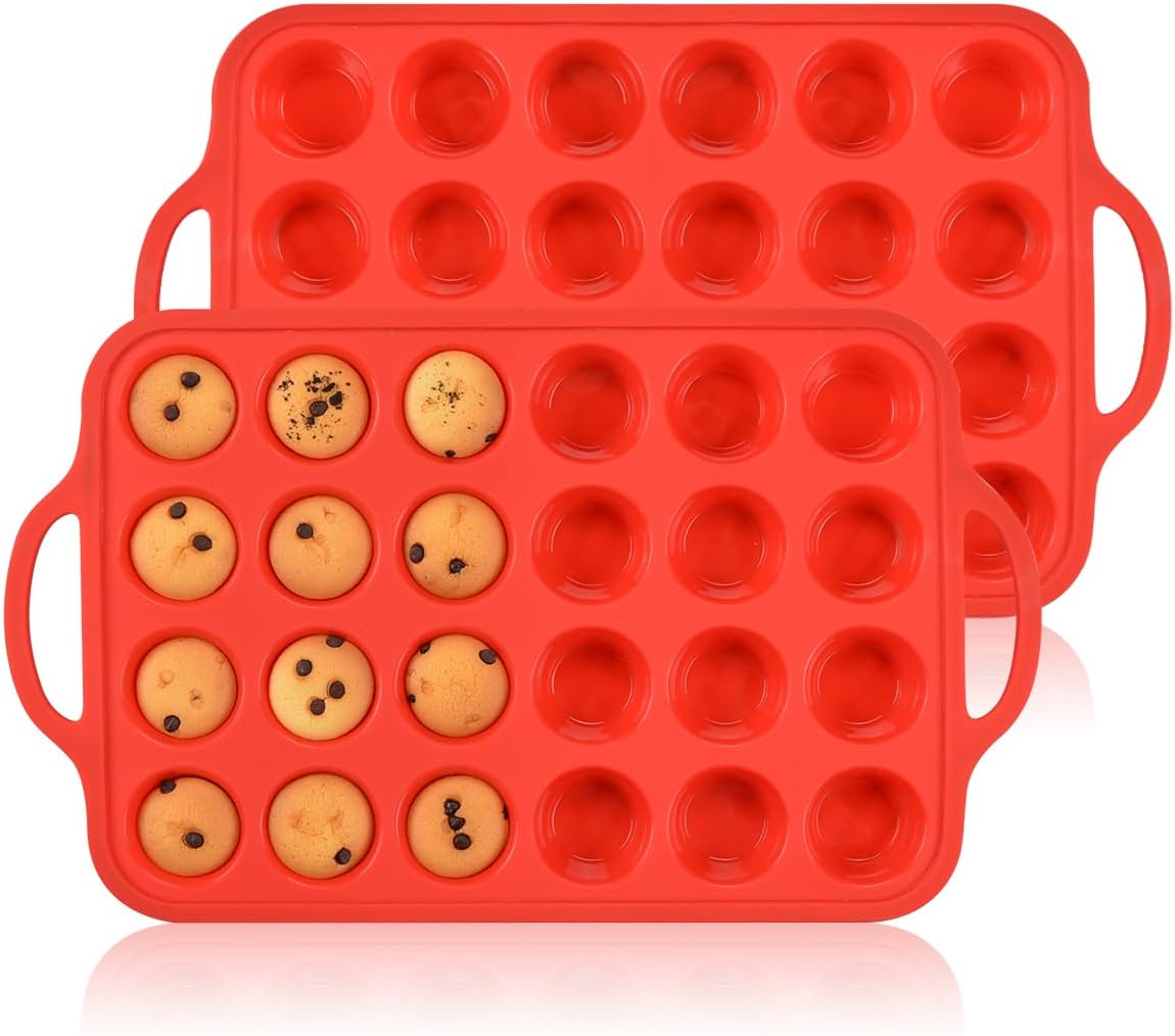 Amazon.com: CAKETIME Silicone Mini Muffin Pan, Metal Reinforced Frame ...