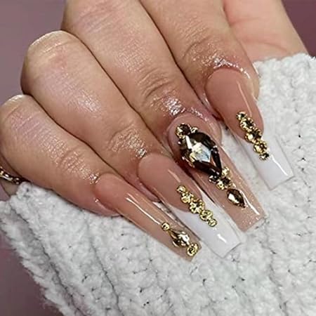 Amazon.com: Foccna Gradient Pink Press on Nails Coffin Long Fake Nails ...